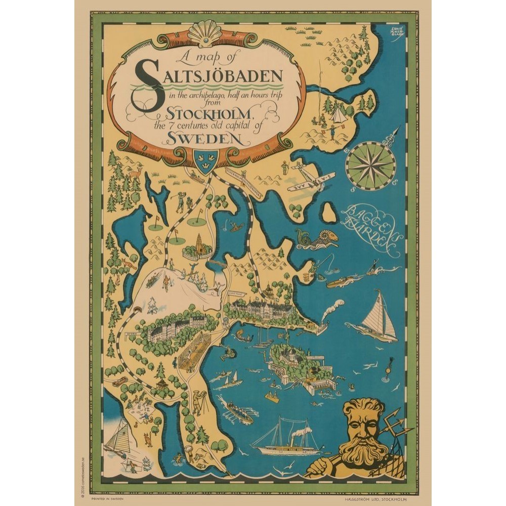 Köp Saltsjöbaden a map of 1930, affish A4 med snabb leverans ...