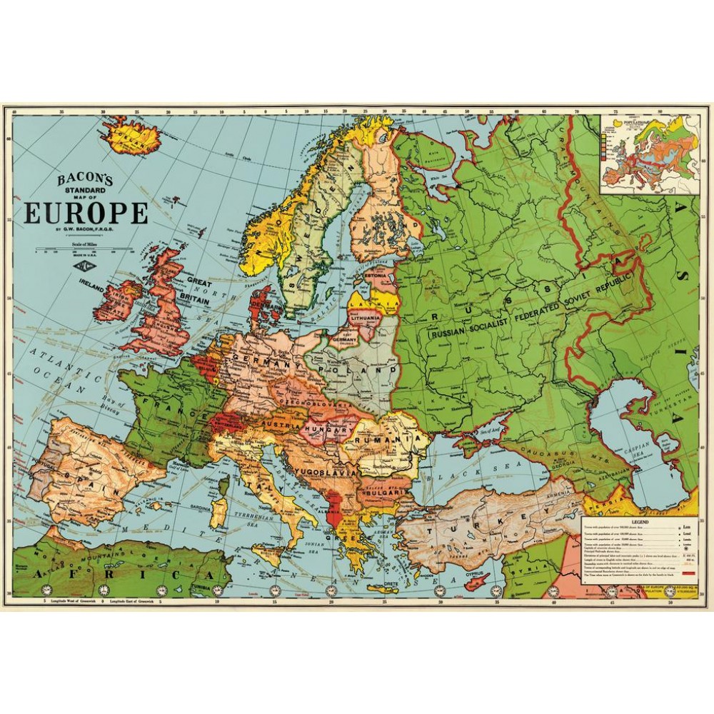 Köp Europe Map Bacon 1923 70x50cm poster med snabb leverans ...